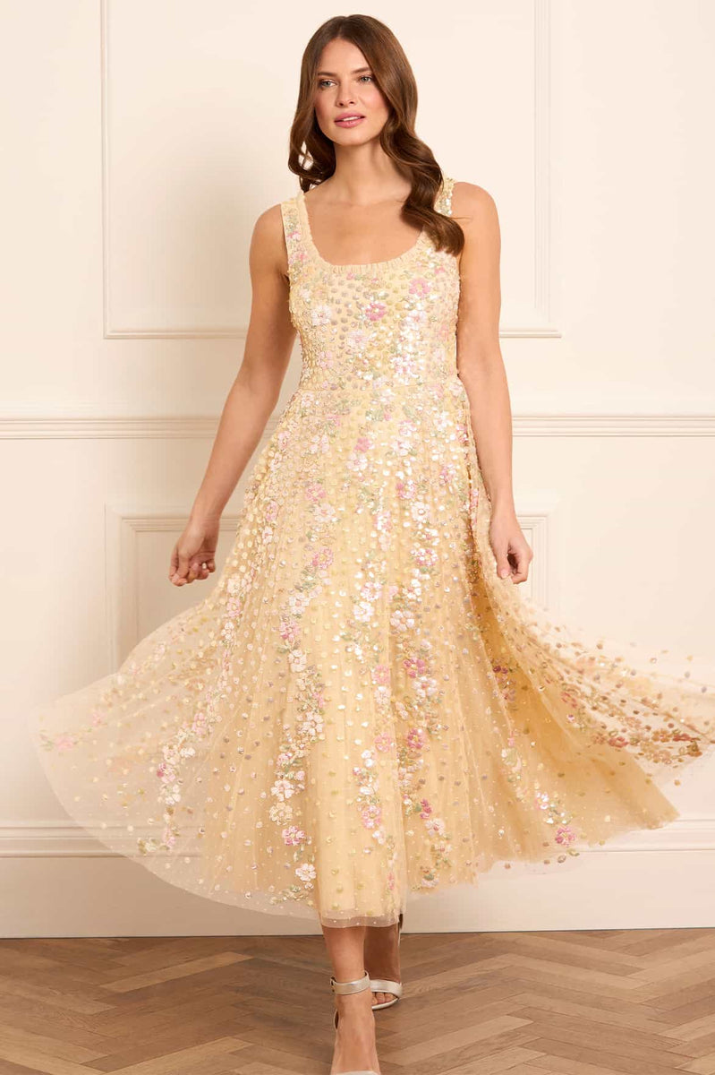 Confetti Scoop Neck Ballerina Dress – Yellow | Needle & Thread