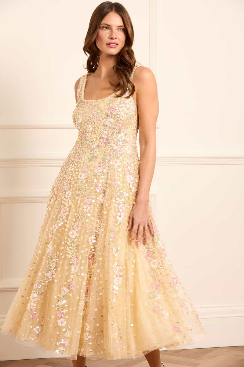 Confetti Scoop Neck Ballerina Dress – Yellow | Needle & Thread