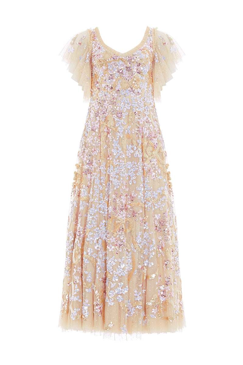 Dancing Ribbon Ankle Gown – Gold | Needle & Thread