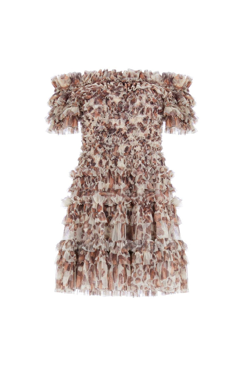 Leopard Lisette Off-Shoulder Micro Mini Dress – Multi | Needle & Thread